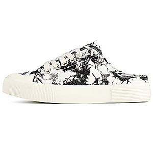 JENN ARDOR Womens Fashion Canvas Sneaker Open Back Mule Flats Shoes Lace Up Slip On Classic Shoes (Pattern Black,6.5)