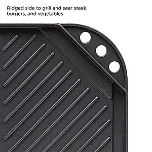 Ecolution 19.5” x 11, Non-Stick, Dishwasher Safe, Double Burner Family Pan Cookware, Cast Aluminum, Reversible Grill/Griddle, Black