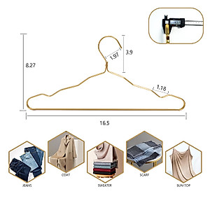 Clothes Hangers Metal 20 Pack,Smooth Surface Shirt Dress Hanger,Durable Heavy Duty Coat Hangers,Gold Aluminum Suit Hangers,16.5” Standard Hangers for Jacket Trouser Pant Slack