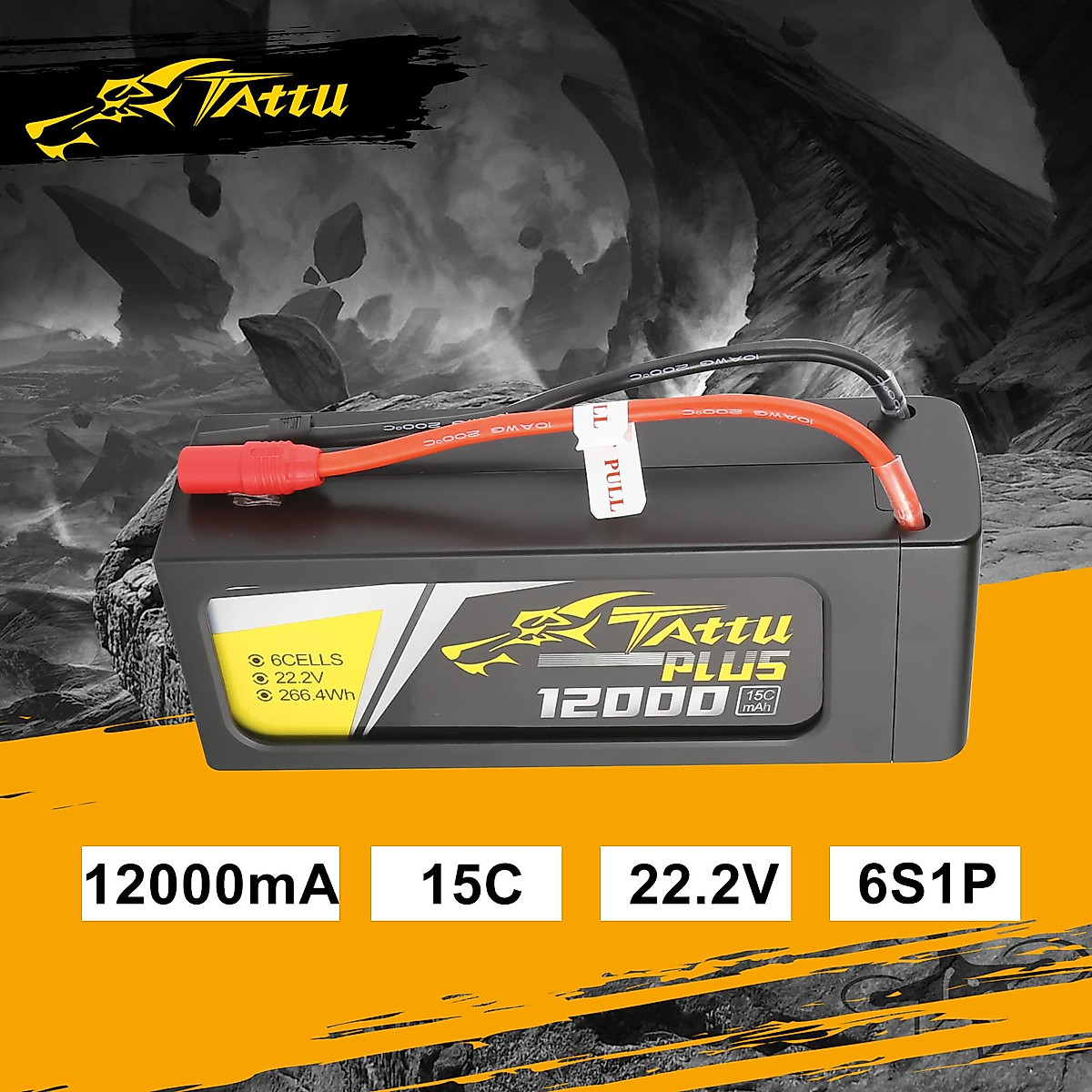 TATTU Plus LiPo Smart Battery Pack 12000mAh 22.2V 15C 6S with AS150+XT150 Plug for UAV Drone Integrated with Smart BMS
