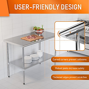 HOCCOT Stainless Steel Table for Prep & Work 24" X 48" inches with Adjustable Shelf, Commercial Workstations, Utility Table in Kitchen Garage Laundry Room Outdoor BBQ