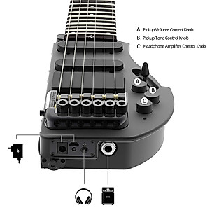 Asmuse Foldable Travel Headless Electric Guitar with Built In Headphone Jack Full-Scale Overhead Guitar ALP AD-80 Ultra-Light Portable and Rechargeable with USB Cable and Gig Bag
