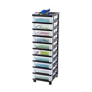 IRIS USA MC-3100-TOP 10-Drawer Storage Cart with Organizer Top, Black/Clear