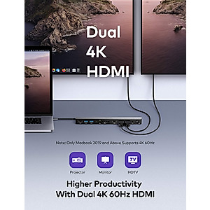 VAVA USB C Docking Station 12-in-1 USB-C Dock (Thunderbolt 3) with Dual HDMI 4K 60Hz, RJ45 Ethernet, 4 USB Ports, SD/TF Card Reader, 85W PD Charging, Audio for MacBook/Pro/Air, Type C Windows Laptop