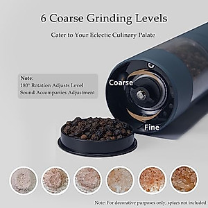 Electric Salt and Pepper Grinder Set with USB Rechargeable, Automatic One Hand Operation with Adjustable Coarseness, Pepper Mill Grinder Refillable with LED Light, Kitchen Gadgets (2 Packs, Blue-Grey)