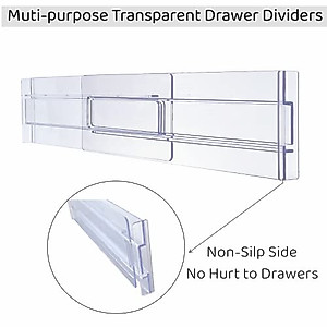 KIKILIE 4 Pack Transparent Drawer Dividers Organizer,Expandable 11-19 Dresser Drawer Divider - Multi-purpose Clear Drawer Organizers DD5250 DD5250