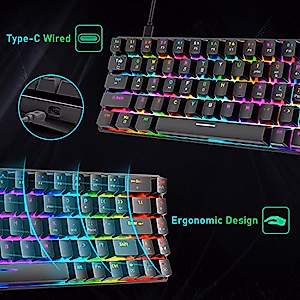 LexonElec T8 60% Mechanical Gaming Keyboard, RGB Backlit Compact Mechanical Keyboard, Blue Switches, Spill Resistant, Customizable Key Macro Function, for PC Gamers and Office Typists (Black)