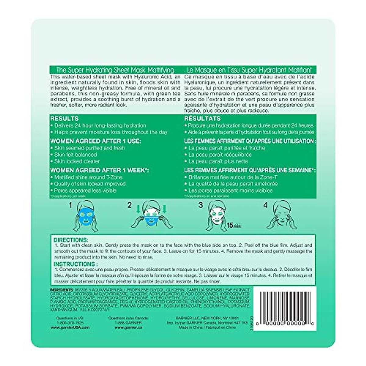 Garnier SkinActive Moisture Bomb The Super Hydrating Sheet Mask, Mattifying, 1 Count (Pack of 1)