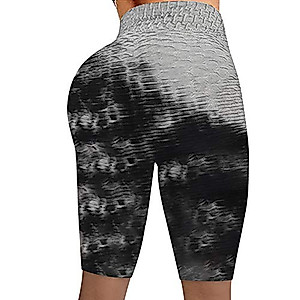 Women High Waist Ruched Yoga Shorts Butt Lifting Tummy Control Workout Shorts Textured Scrunch Booty Tights Hot Pants Black