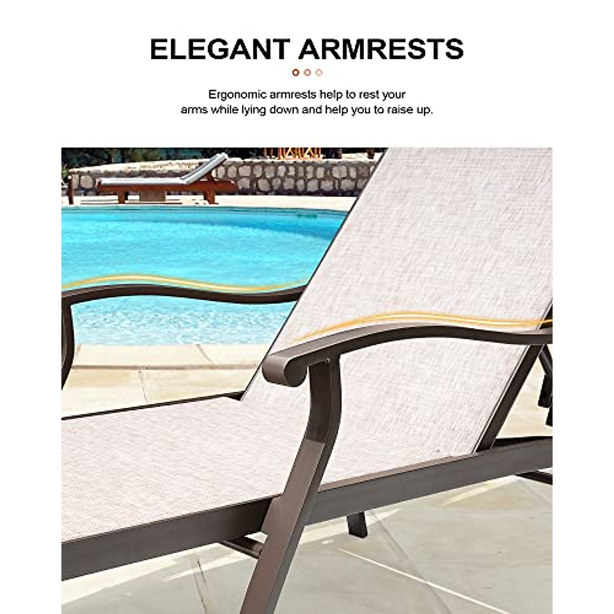 Crestlive Products Aluminum Adjustable Chaise Lounge Chair Five-Position and Full Flat Outdoor Recliner All Weather for Patio, Beach, Yard, Pool (2PCS Beige)