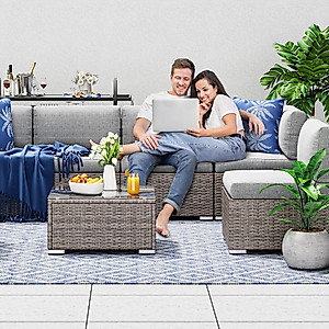 YITAHOME 8 Pieces Outdoor Patio Furniture Set, Sectional Sofa PE Rattan Wicker Conversation Set Outside Couch w/Table and Cushions for Porch Lawn Garden Backyard,Gray