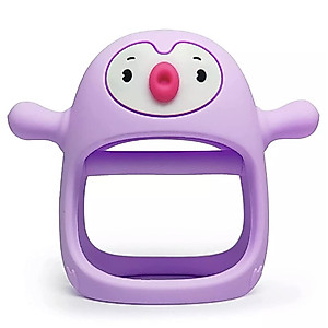 Wearable Penguin Teether, Never Drop Silicone Baby Teething Toy for Infants, Chew Toys for Sucking Needs, Hand Pacifier for Breast Feeding Babies, Car Seat Toy for New Born (Purple)