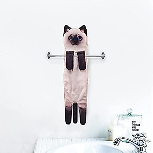 Infaccial Cat Hand Towels for Bathroom Kitchen-Cute Cat Hanging Towel Decorative Animal Washcloths Face Towels Cat Decor-Funny Housewarming Cat Gifts for Cat Lovers (Siamese Cat)