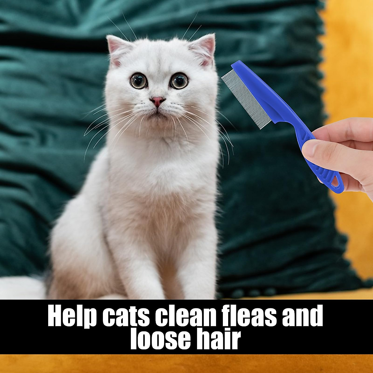 Molain 5 Pack Tick Flea Comb, Stainless Steel Dog Cat Grooming Combs with Rounded Teeth, Flea Brush for Cats Lice combs, Thick Hair Pet Tear Stain Comb, Fine Tooth Comb Dematting Tool for Dog Cat