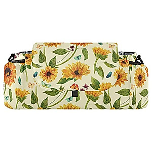 Sunflowers Butterflies Stroller Organizer with Cup Holder Universal Stroller Organizer Bag Detachable Shoulder Strap Stroller Accessories for Diaper Toys Phone Keys Fit All Baby Stroller