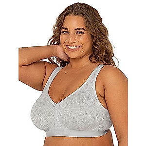 Fruit of the Loom Women's Plus Size Wireless Cotton Bra, Heather Grey, 42G