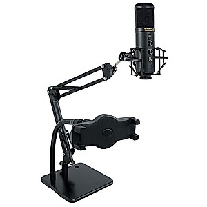 Rockville Solo-Cast Pro 24 bit 192Khz USB Computer Microphone PC Zoom Mic+Stand Bundle iSTAND 85 Dual Desktop Boom Arm Stand