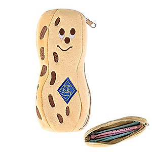 Cute Pencil Case with Zipper Peanut Shape Pencil Case Holder Plush Pencil Organizer Pen Pouch Stationary Bag for School Portable Cosmetic Bag Novelty Pencil Case 8.5x3.9in