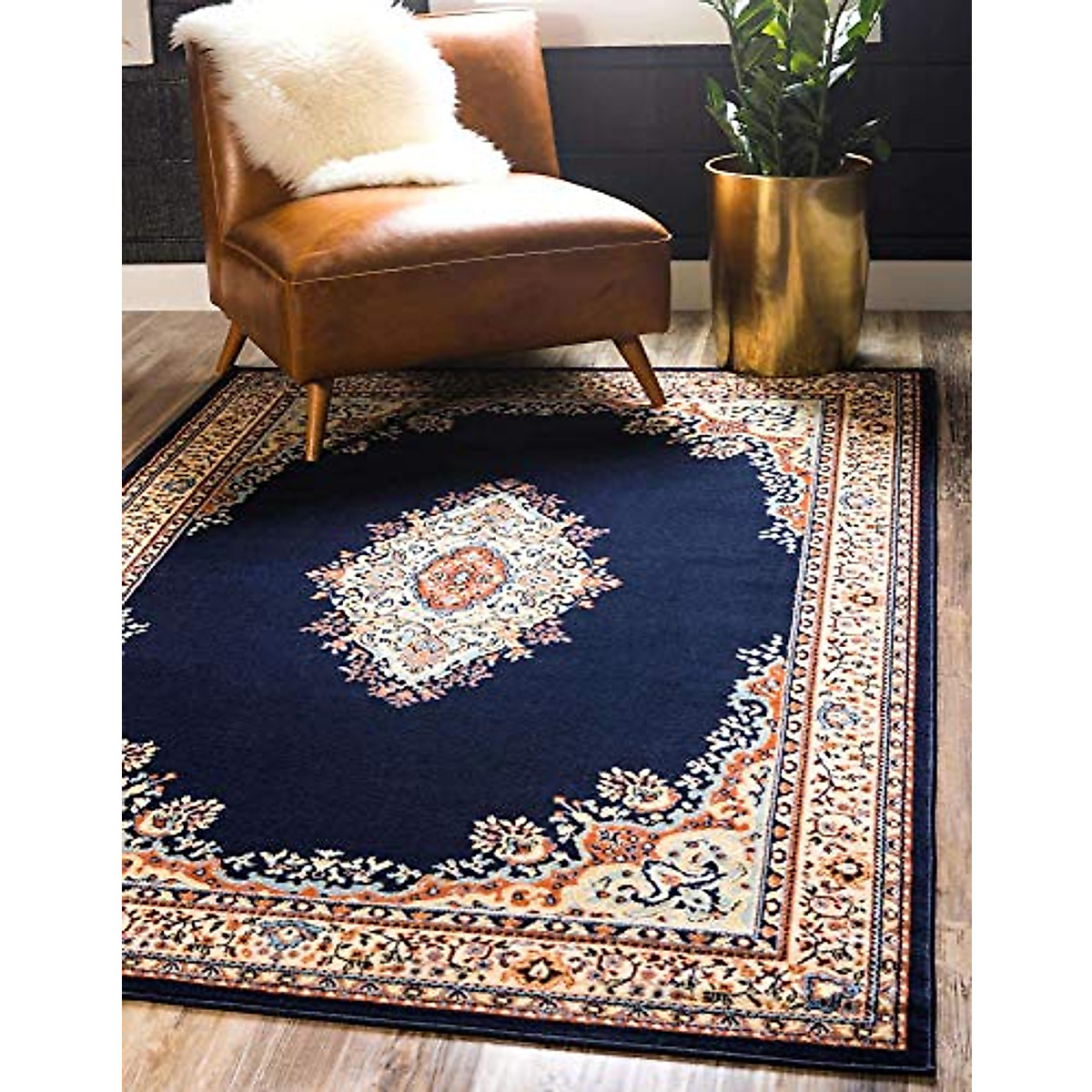 Unique Loom Reza Collection Traditional Persian Style Area Rug, 6 x 9 ft, Navy Blue/Ivory