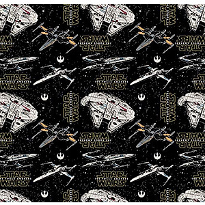 1 Yard - Star Wars Heros Ships & Logos on Starry Sky Cotton Fabric - Officially Licensed (Great for Quilting, Sewing, Craft Projects, Throw Blankets & More) 1 Yard X 44"