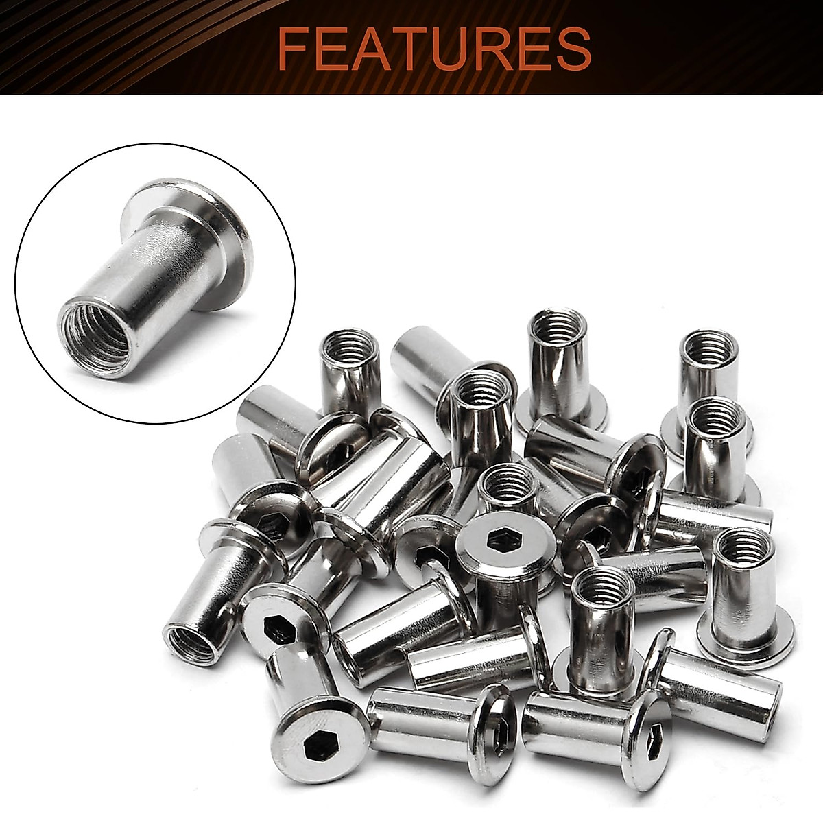 MroMax M8x18mm Nickel Plated Iron Insert Nut Rivet Hex Socket Head Nuts Screw Post Mounting for Furniture Installation Nickel Tone 30Pcs
