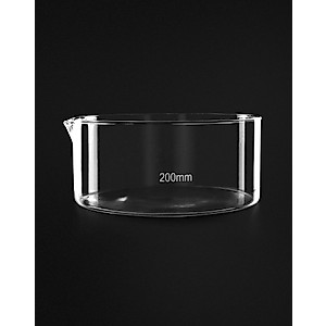 QWORK 2000ml Crystallizing Dishes, 2 Pack Flat Bottom Lab Dishes with Spout and Heavy Rim, Borosilicate 3.3 Glass for Professional Laboratories, Science Classrooms, Kitchen, Crafts, OD 200mm