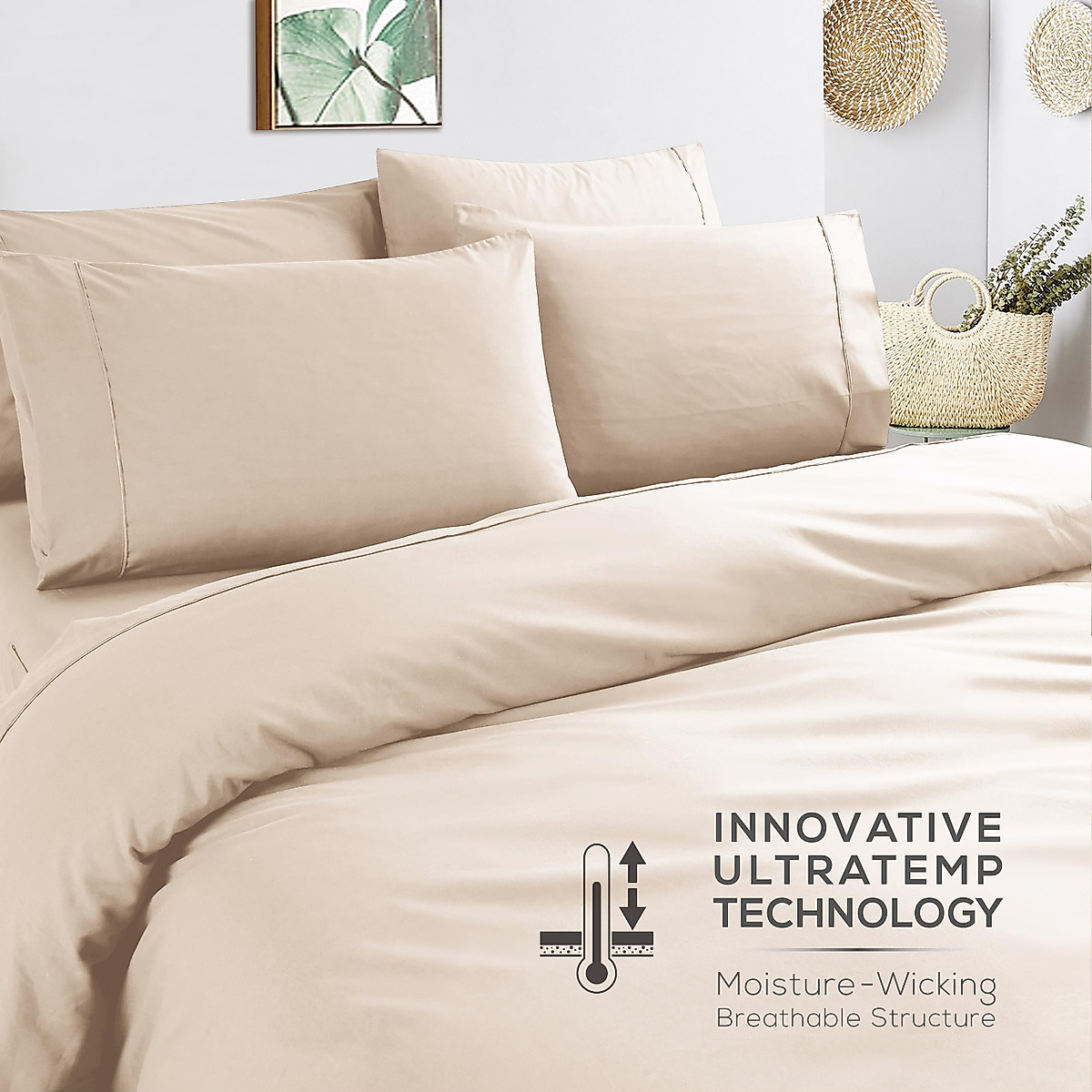 Mueller Luxury 6 PC Full Size Bed Sheets, Super Soft 1800, Deep Pocket up to 16" Full Size Sheets, Transfers Heat, Breathes Better, Hypoallergenic, Wrinkle-Resistant, Oeko-TEX, Cream