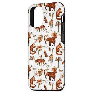 iPhone 14 Pro Orange Jungle Toile Pattern, Leopard, Monkey, Palm Trees Case