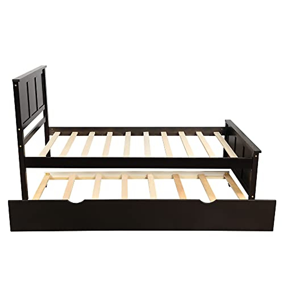 CITYLIGHT Twin Bed Frame with Trundle, Twin Trundle Bed with Headboard, Wood Twin Platform Bed for Kids,Girls,Boys or Guest Room,No Box Spring Needed,Espresso