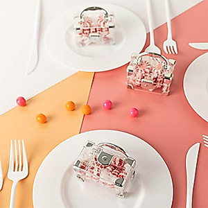 Hammont Treasure Chest Box Shaped Acrylic Candy Boxes - 8 Pack - 2.75"x1.65"x1.57" - Perfect for Weddings, Birthdays, Party Favors and Gifts | Designer Cute Clear Lucite Plastic Treat Containers