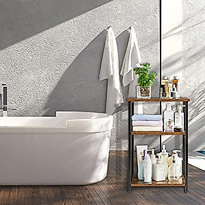 IBUYKE Side Table,3-Tier End Table, Industrial Nightstand Small Table with Storage Shelf, for Bedroom, Living Room, Hallway, Rustic Brown UTMJ402H