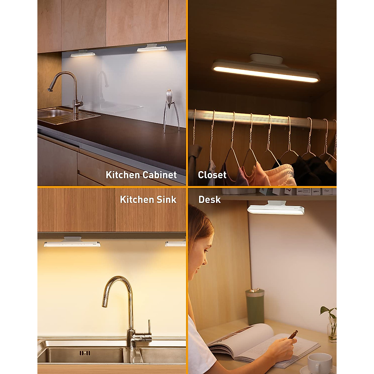 Baseus 42LED Wireless Under Cabinet Lighting, Magnetic Closet Light, Dimmable, Touch Control, Adjustable Color Temperature/Brightness, Rechargeable USB-C Powered Kitchen Cabinet Lighting
