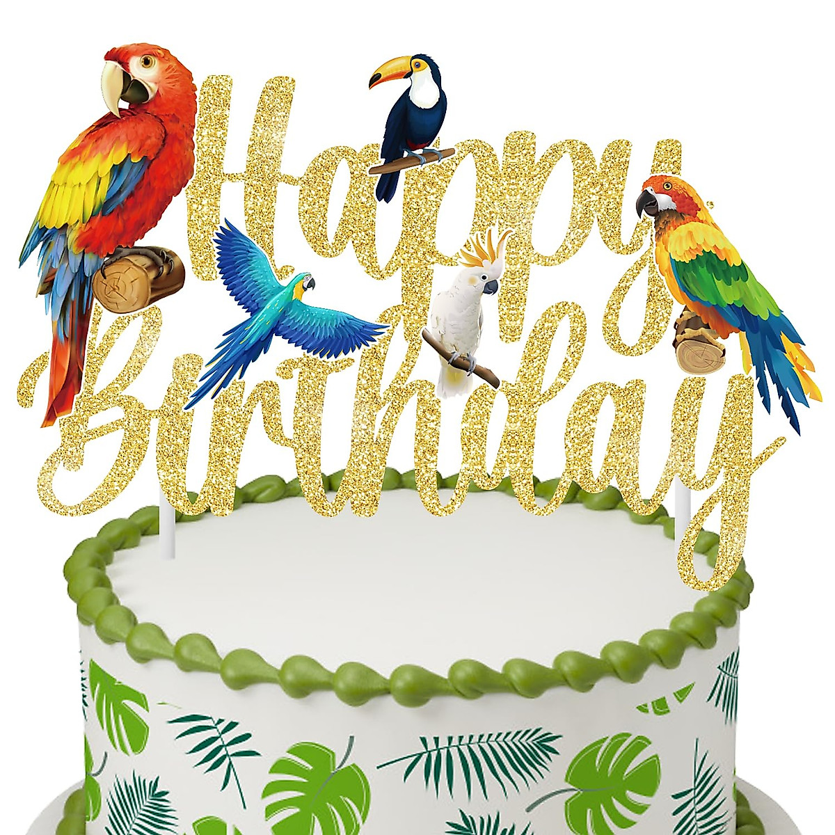 Parrot Birthday Cake Decoration Tropical Bird Birthday Cake Topper Parrot Happy Birthday Cake Pick Parrot Birthday Party Decoration for Birds Themed Baby Shower Supplies