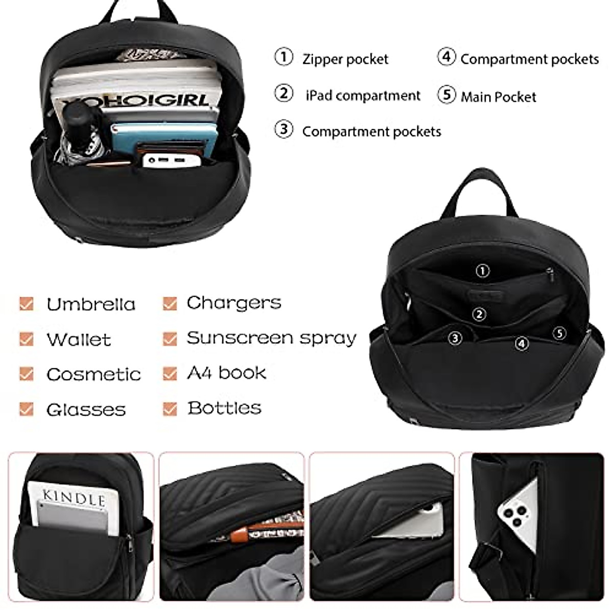 MYHOZEE Leather Backpack Purse for Women - Fashion Backpack Girls with Cute Bowknot Satchel Bags Bookbag Casual Travel Daypacks, Black