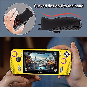 PAKESI Silicone Case for ASUS ROG Ally 2023 Release,Handheld Game Console Cover Protector Case with 2 Thumb Grip Caps and 2 Pack Screen Protectors - Enhance Your Gaming Experience(Yellow)