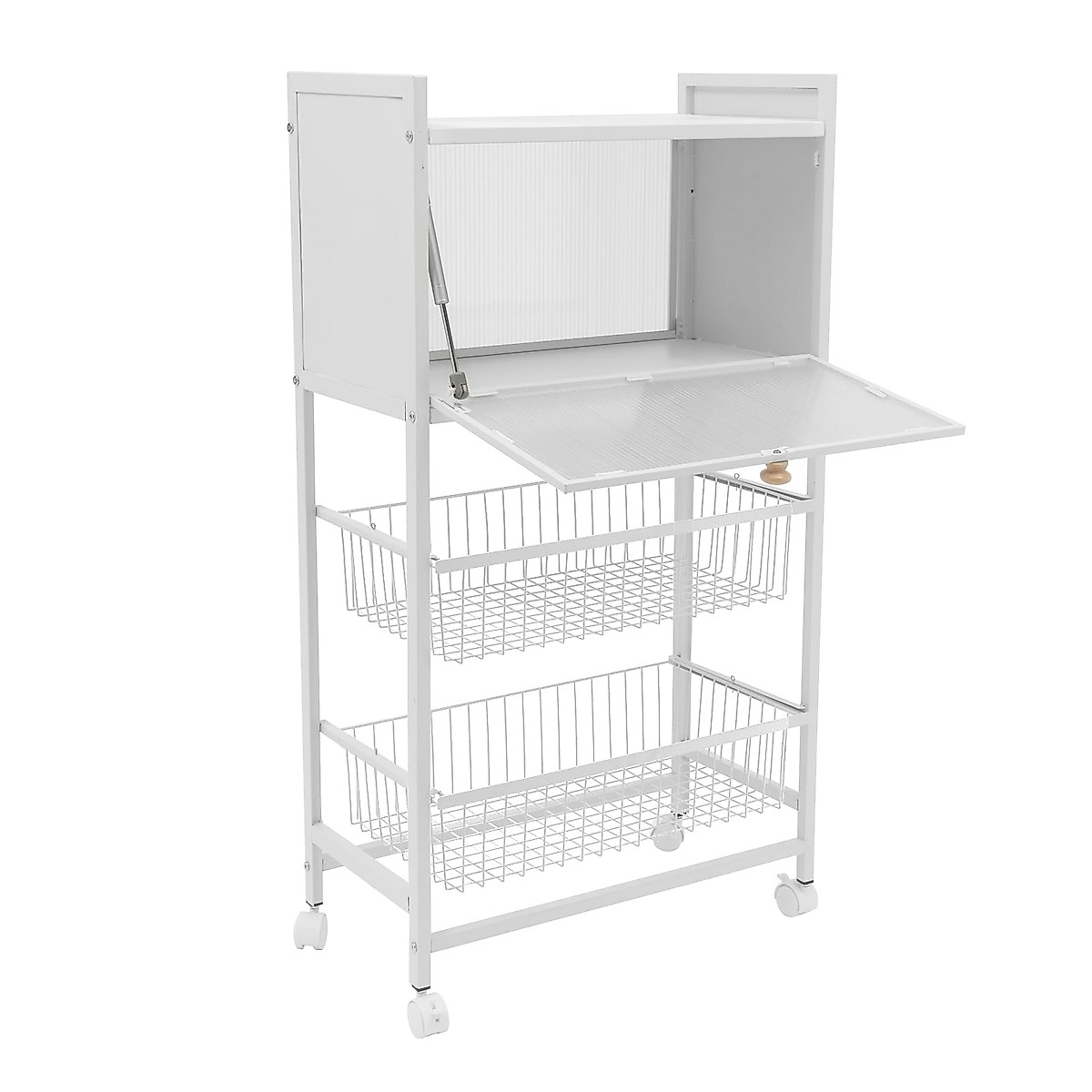 HuaShuani Kitchen Storage Rack, Bread Rack Coffee Station Microwave Rack Storage Rack Kitchen Cart, 4 Level Kitchen Drain Rack, Cutlery, Wine, POTS and Pans, 4 Universal Wheels (White)