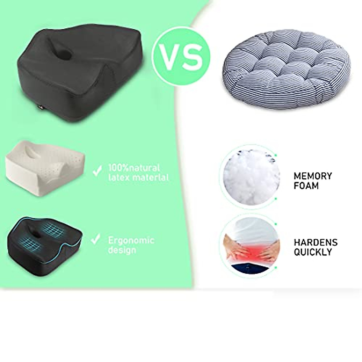 Windsleeping Chair Pads, Latex Non-Slip Seat Cushion for Office Chairs Car Soft Support for Sciatica, Back, Coccyx and Tailbone Pain Relief