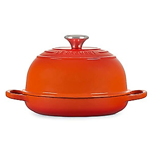Le Creuset Enameled Cast Iron Bread Oven Bundle with 3 1/4" Nylon Cleaning Brush - Flame