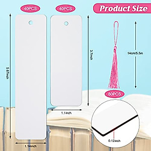 80 Pcs Sublimation Blank Bookmark Heat Transfer DIY Bookmark Sublimation Bookmarks with Hole and 80 Pieces Colorful Tassels for Women Men DIY Crafts Projects Birthday Wedding