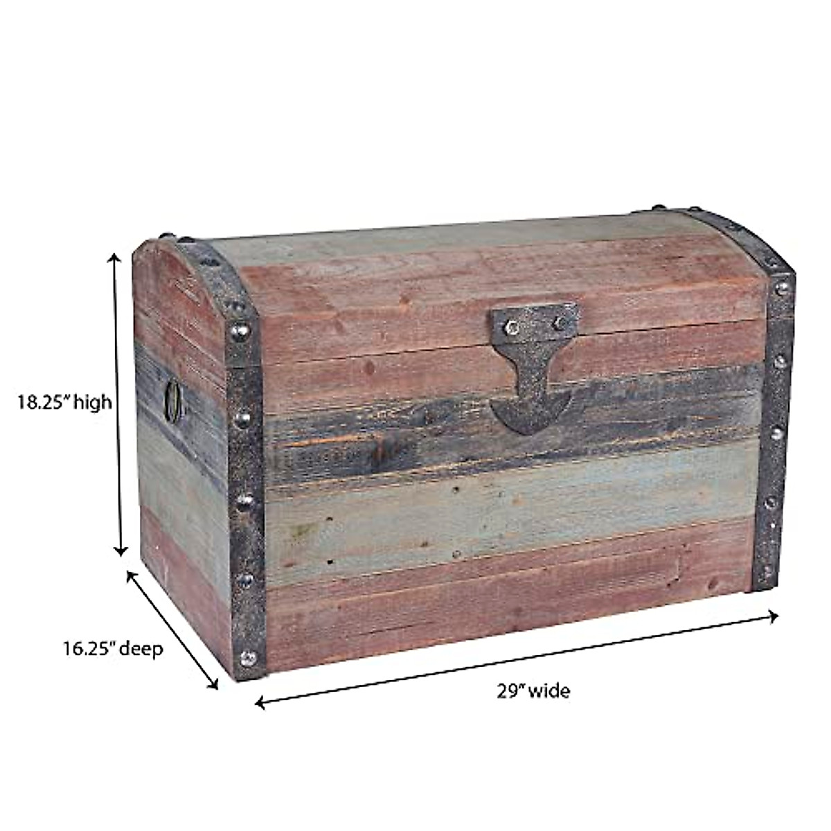 Household Essentials Large Wooden Storage Trunk, Weathered Wood with Paint Finish, Hinged Lid with Metal Accents