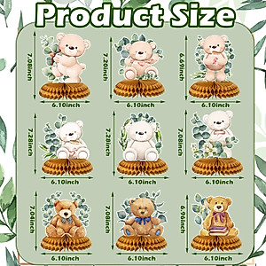 Kajaia 9 Pieces Bear Baby Shower Honeycomb Centerpieces Paper Bear Table Decorations Bear Baby Shower Decorations Table Toppers for Birthday Party Favors Supplies, 9 Styles