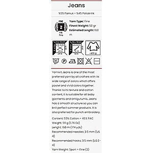 Yarnart Jeans Yarn, Amigurumi Cotton Yarn, Cotton Yarn Crocheting, Knitting Yarn, amigurumi Cotton Yarn, Turkish Yarn, 55% Cotton – 45% PAC (Poliacrylic) Color (1)