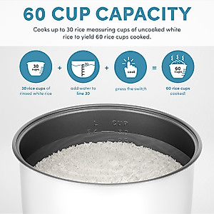 Aroma Housewares 60-Cup (Cooked) (30-Cup UNCOOKED) Commercial Rice Cooker, Stainless Steel Exterior (ARC-1130S),Silver