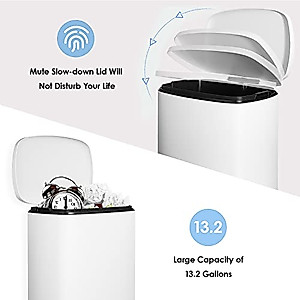 Increkid 13.2 Gallon Trash Can, Stainless Steel Kitchen Garbage Bin with Inner Buckets and Hinged Lid, Rectangular Step on Dustbin, Soft-Close, Airtight for Home Office Bathroom Mall（50 L） (White)