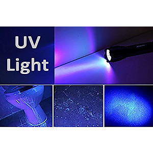 SAMLITE- LED Tactical Flashlight with 5 Options, Bright LED Light, Laser Pointer, UV Blacklight, Green Light and Magnetic Bottom - Water Resistant - (3 AAA Batteries Included)