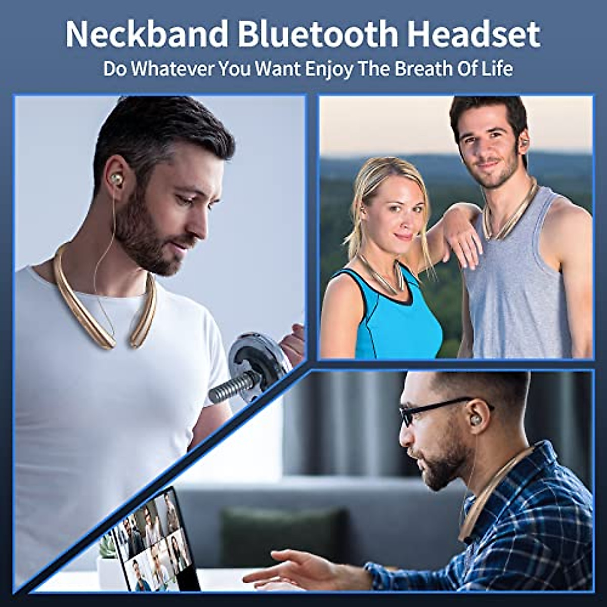 Neckband Bluetooth Headphones, Retractable Neckband Headset Wireless with Sweatproof High Volume Earbuds Call Vibrate Alert Earphones with Mic Work with iPhone, iPad, Android, Samsung (Rose)