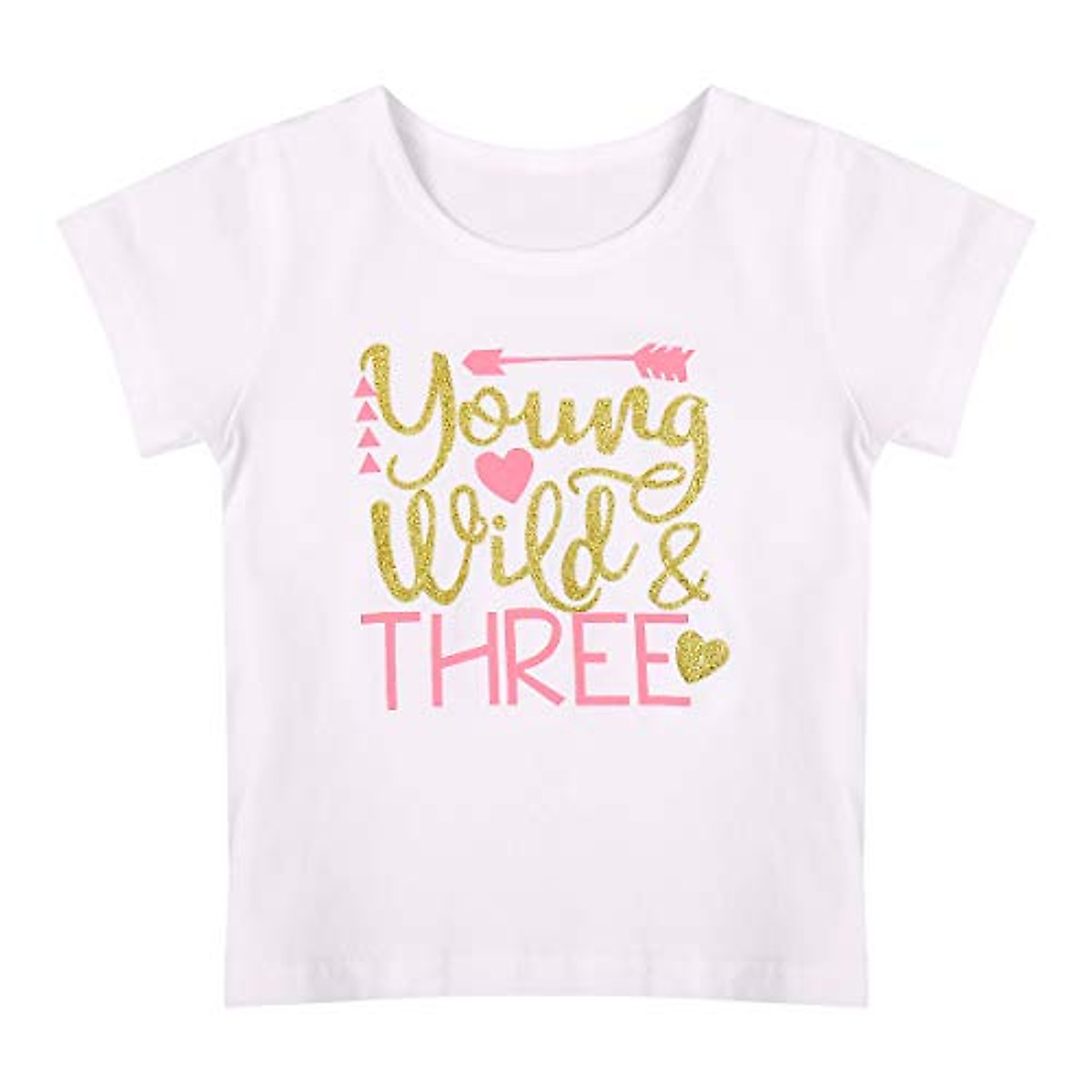 Baby Girls 1st/2nd/3rd Birthday Princess Cake Smash Baptism Tutu Party Dress Short Sleeve Top Romper Shirt+Ruffle Tulle Skirt+Sequin Bow Headband 3PCS Summer Outfit Pink-Young Wild Three 3T