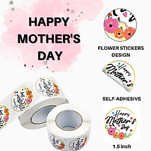 Happy Mother's Day Label Stickers Roll，1.5 inch 500 Pcs Love Heart Mothers Day Stickers, Gift Tag Stickers for Envelope Seals Party Gift Favors Box Cards Decorations