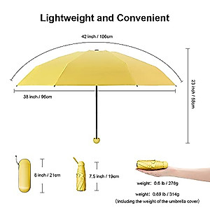 TIME LOVER Mini Windproof Folding Umbrella, Light Compact Parasol, Portable Travel Sun&Rain Small Umbrella (Yellow)