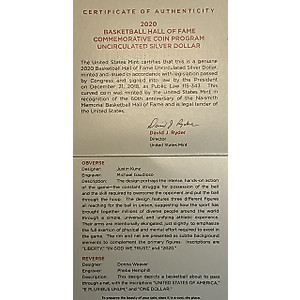 2020 P Basketball Hall of Fame Silver Dollar Dollar US Mint Brilliant Uncirculated